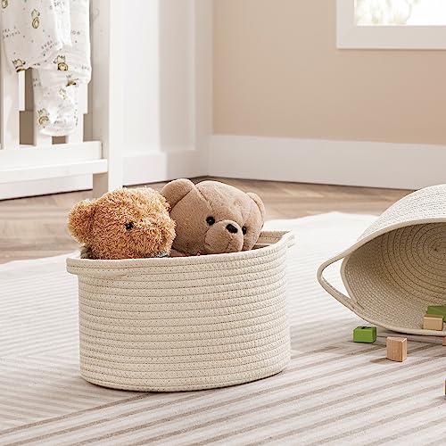 joybest Storage Baskets for Shelves, Cotton Woven Baskets for Organizing, Rope Baskets with Handles for Nursery Organizer Towels Swaddle Blankets Baby Clothes Diaper Candy