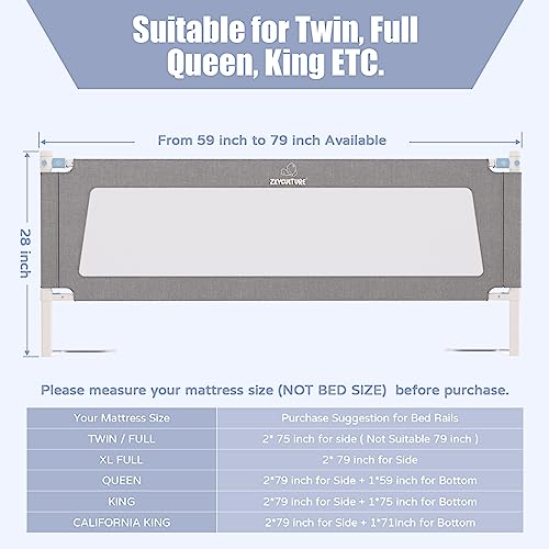 Zxyculture Premium Bed Rail for Toddlers, Height Adjustable Toddler Bed Rails, Protective Baby Bed Rail Guard for Secure Sleep, Extra Tall Bed Rails for Queen King Full Twin Bed (1 Side, 78.4inch)