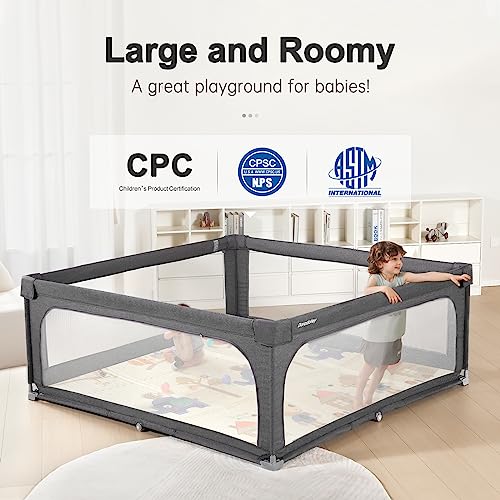 Baby Playpen Portable Playpen for Babies and Toddlers, Foldable Baby Gate Playpen with Large Doors, Indoor & Outdoor Baby Play Yard (Grey)