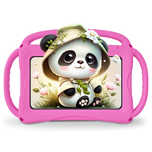 JUNINKE 2023 New 7 Inch Tablet for Kids - Android 11.0, 2+32GB, Anti-Drop Design, Parental Controls & Silicone Kids Tablet Case with Three Grips (Pink)