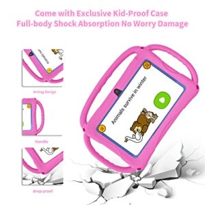 JUNINKE 2023 New 7 Inch Tablet for Kids - Android 11.0, 2+32GB, Anti-Drop Design, Parental Controls & Silicone Kids Tablet Case with Three Grips (Pink)