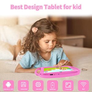 JUNINKE 2023 New 7 Inch Tablet for Kids - Android 11.0, 2+32GB, Anti-Drop Design, Parental Controls & Silicone Kids Tablet Case with Three Grips (Pink)