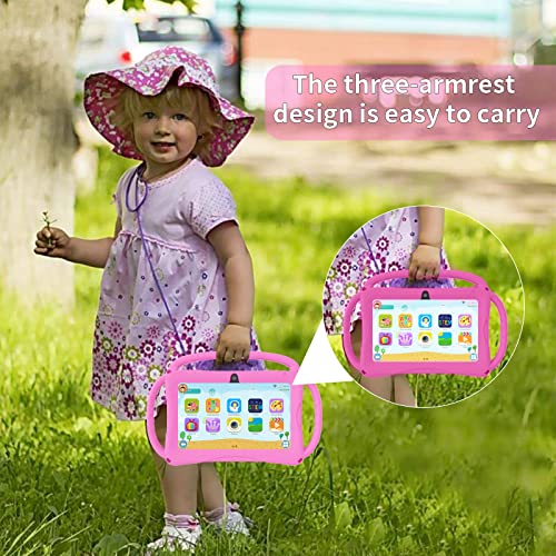 JUNINKE 2023 New 7 Inch Tablet for Kids - Android 11.0, 2+32GB, Anti-Drop Design, Parental Controls & Silicone Kids Tablet Case with Three Grips (Pink)