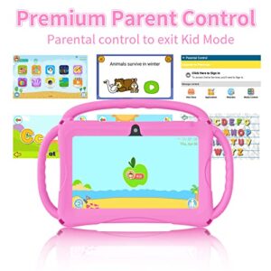 JUNINKE 2023 New 7 Inch Tablet for Kids - Android 11.0, 2+32GB, Anti-Drop Design, Parental Controls & Silicone Kids Tablet Case with Three Grips (Pink)