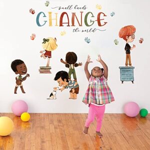 Yovkky Equality Wall Decals Stickers, Small Hands Change The World Inspirational Diversity Inclusion Handprints Neutral Nursery Toddler Classroom Decor, Kids Room Home Decorations Bedroom Daycare Art