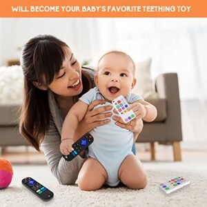 Baby Teething Toys, Silicone Baby Toys Teether Chew Toys for Babies, TV Remote Control Cellphone Shape with Push Sensory Bubble, Infant Teether Early Educational Toy for Babies 3-12 Months - 2 Pack