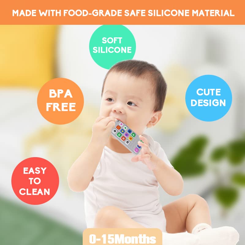 Baby Teething Toys, Silicone Baby Toys Teether Chew Toys for Babies, TV Remote Control Cellphone Shape with Push Sensory Bubble, Infant Teether Early Educational Toy for Babies 3-12 Months - 2 Pack