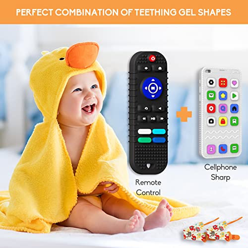 Baby Teething Toys, Silicone Baby Toys Teether Chew Toys for Babies, TV Remote Control Cellphone Shape with Push Sensory Bubble, Infant Teether Early Educational Toy for Babies 3-12 Months - 2 Pack