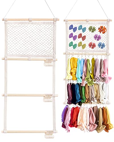 Maiqufa Headband Holder Hair Bows Organizer for Girls, Wall Mounted Hanger with 40 hooks, Large Capacity Baby Hair Accessory Organizer for Toddler Girls Room and Nursery Décor