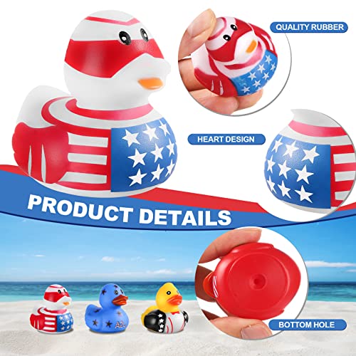 Patriotic Rubber Ducks - 24 Pcs Independence Day Novelty Funny Squeeze Baby Shower Bathtub Ducks for Fourth of July Party Supplies