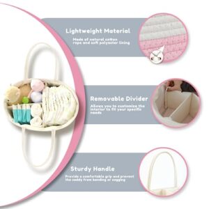 INough Baby Diaper Caddy, Changing Basket for Girls Caddy Organizer with Handle Diaper Organizer for Nursery Pink Cotton Rope Basket Baby Girl Newborn Essentials, Car Storage Organizer