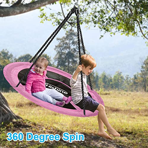 43” 700lbs Saucer Tree Swing,All-Weather Resistant Textilene Swing,360 Degree Spin,w/ 1 Swivel,2 Adjustable Ropes&Long Straps,Easy to Install,Comfortable for Kids Backyard,Playground (Pink)