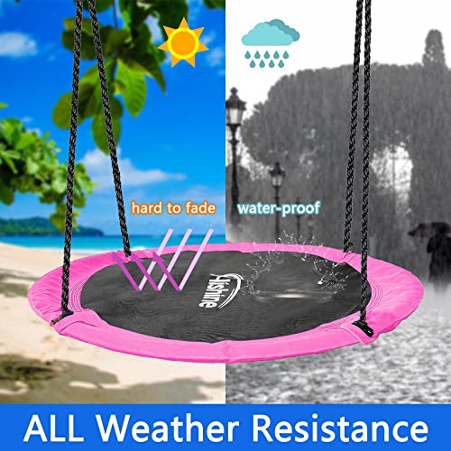 43” 700lbs Saucer Tree Swing,All-Weather Resistant Textilene Swing,360 Degree Spin,w/ 1 Swivel,2 Adjustable Ropes&Long Straps,Easy to Install,Comfortable for Kids Backyard,Playground (Pink)