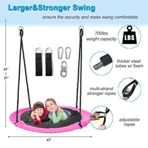 43” 700lbs Saucer Tree Swing,All-Weather Resistant Textilene Swing,360 Degree Spin,w/ 1 Swivel,2 Adjustable Ropes&Long Straps,Easy to Install,Comfortable for Kids Backyard,Playground (Pink)