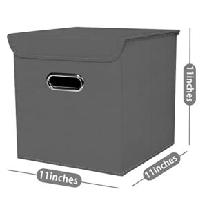 Yunkeeper Collapsible Storage Bins with Lids,Fabric Cube Storage Organizer With Handles,For Clothes Storage,Home, Nursery,Closet Office Basket,3 Pack,（Grey