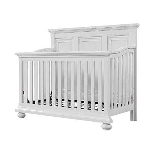 Pvillez Farmhouse Style 4-in-1 Convertible Crib, Full Size Convertible Crib, Converts from Baby Crib to Toddler Bed, Daybed and Full-Size Bed, 3 Mattress Height Settings (White)