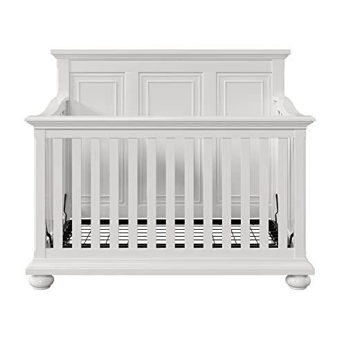 Pvillez Farmhouse Style 4-in-1 Convertible Crib, Full Size Convertible Crib, Converts from Baby Crib to Toddler Bed, Daybed and Full-Size Bed, 3 Mattress Height Settings (White)