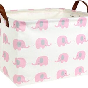 DDBASKET Elephant Baby Basket Pink Nursery Basket Girl Baby Storage Basket Rectangular Cute Kids Toy Storage Bin Organizer Book Shelf Basket Flamingo Room Decor(Pink Elephant)