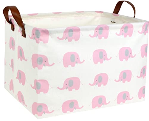 DDBASKET Elephant Baby Basket Pink Nursery Basket Girl Baby Storage Basket Rectangular Cute Kids Toy Storage Bin Organizer Book Shelf Basket Flamingo Room Decor(Pink Elephant)