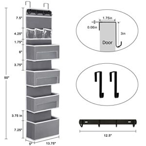 Over the Door Organizer, Nursery Door Organizer Hanging with 4 Large Capacity Pockets and Clear Windows, Behind the Door Storage Organizer with 3 PVC Pockets for Cosmetics, Baby Toys, Diaper, Clothes