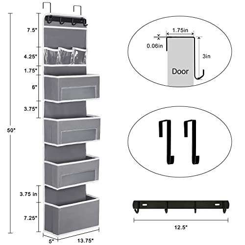 Over the Door Organizer, Nursery Door Organizer Hanging with 4 Large Capacity Pockets and Clear Windows, Behind the Door Storage Organizer with 3 PVC Pockets for Cosmetics, Baby Toys, Diaper, Clothes