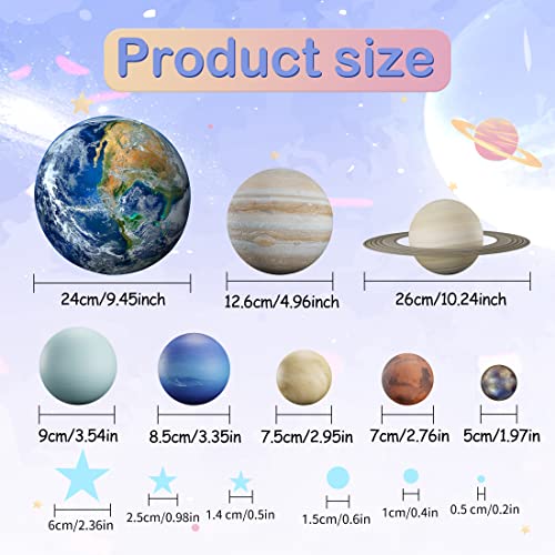 Glow in The Dark Stars Solar System Wall Decals, The Earth Wall Stickers for Bedroom, Baby Nursery Planets Sticker Decoration for Ceiling (Blue)