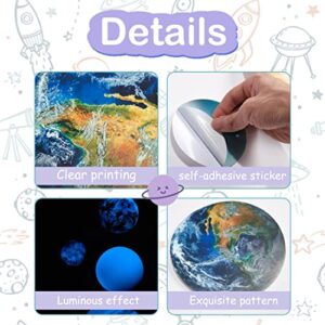 Glow in The Dark Stars Solar System Wall Decals, The Earth Wall Stickers for Bedroom, Baby Nursery Planets Sticker Decoration for Ceiling (Blue)