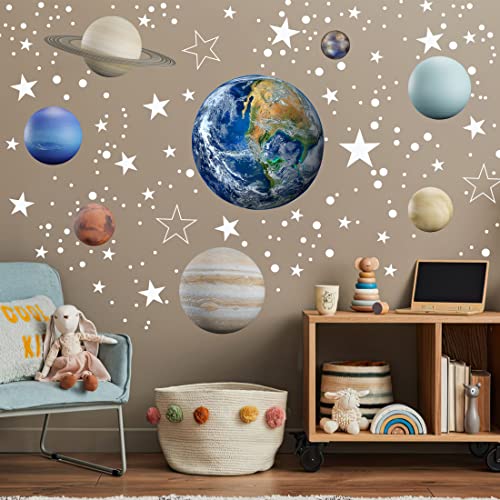 Glow in The Dark Stars Solar System Wall Decals, The Earth Wall Stickers for Bedroom, Baby Nursery Planets Sticker Decoration for Ceiling (Blue)