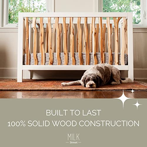 Milk Street Baby 4 in 1 Convertible Baby Crib | Converts to Toddler Bed, Daybed and Full-Size Bed, Fits Standard Full-Size Crib Mattress, 100% Solid Wood, White & Natural