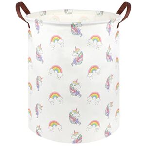 fxocshe large storage basket,unicorn laundry basket for girls hamper,collapsible canvas waterproof for girls unicorn room decor,kids bedroom nursery playroom hamper,gift baskets,toy box(unicorn decor)