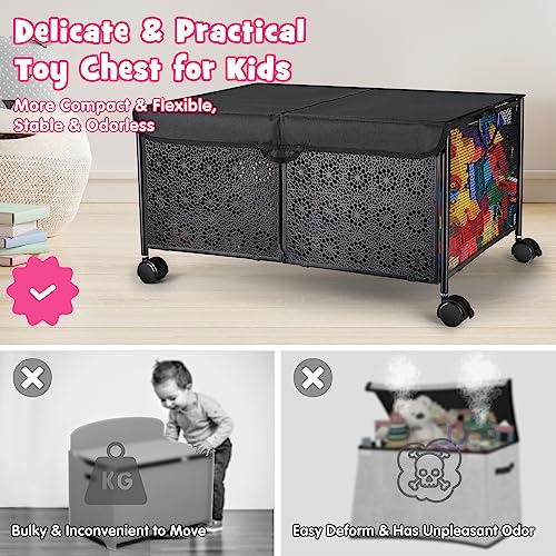 Toy Organizers and Storage, Foldable Kids Toy Chests & Storage, 23.62'' x 16.53'' x 12.6'' Tonies Box Carrying Case, Kids Toy Storage Organizer with 360°C Wheels, Collapsible Metal Toy Storage Box