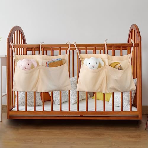 Windyun 2 Pcs Hanging Diaper Caddy Organizer Each with 2 Pockets, Baby Crib Linen Hanging Storage Bag for Baby Essentials, Hang on Crib, Changing Table or Wall