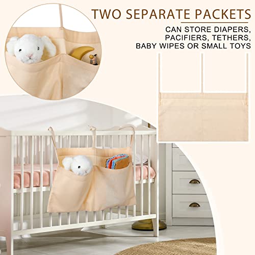 Windyun 2 Pcs Hanging Diaper Caddy Organizer Each with 2 Pockets, Baby Crib Linen Hanging Storage Bag for Baby Essentials, Hang on Crib, Changing Table or Wall