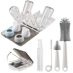 baby bottle brush,6 in 1 bottle cleaner brush kit with extendable silicone bottle brush,drying rack,nipple brush,straw brush,soap dispenser & organizer case,ideal gifts for babies& moms-white