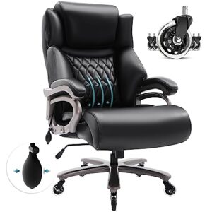 big and tall 400lbs office chair- adjustable lumbar support quiet rubber wheels heavy duty metal base, high back large executive computer desk chair, thick padded ergonomic chair for office, black