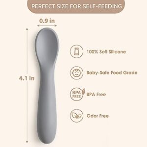 6 Pack Baby Spoons, Shorter Length for Self Feeding, First Stage Spoons, Food Grade Silicone, 6+ Months, Baby Training Spoons Infant Spoons, Dishwasher Safe & Boil-proof