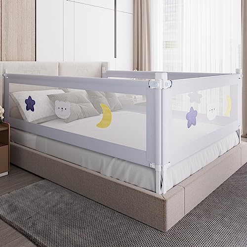 omzer Bed Rail for Toddlers - Baby Bed Guard Rail with Double Child Lock, Safety Bedrail for Children Kids with Pattern, Infants Height Adjustment Guardrail for Queen Size Bed - 3 Pack, 78.7x78.7x59”