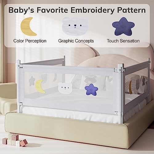 omzer Bed Rail for Toddlers - Baby Bed Guard Rail with Double Child Lock, Safety Bedrail for Children Kids with Pattern, Infants Height Adjustment Guardrail for Queen Size Bed - 3 Pack, 78.7x78.7x59”