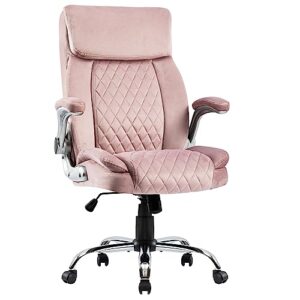 homyedamic velvet ergonomic office chair, adjustable arms wide managerial executive home desk computer chair big and tall with high back lumbar support wheels comfortable (pink)