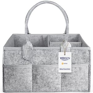 voisen baby diaper caddy organizer, nursery storage basket bin baby car bag portable diaper organizer caddy for nursery newborn boy and girl (gray)