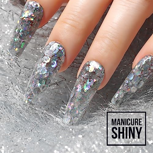 Holographic Ultra Fine Glitter & Chunky Glitters, Teenitor 110g Resin Glitter and 100g Chunky Craft Glitter, Nail Glitters, Festival Glitters for Epoxy Resin Tumblers Body Hair Face Crafts-Silver