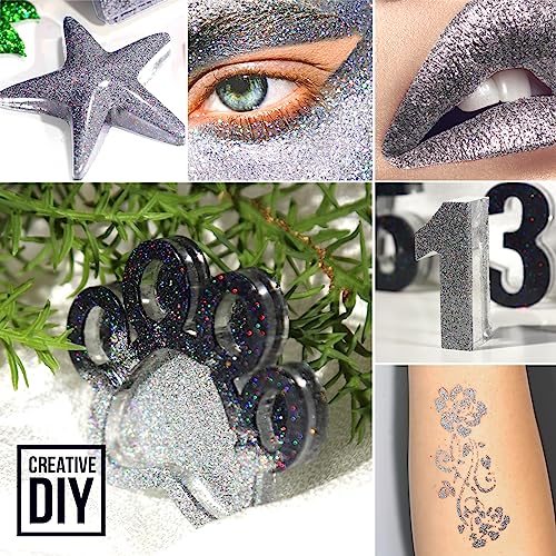 Holographic Ultra Fine Glitter & Chunky Glitters, Teenitor 110g Resin Glitter and 100g Chunky Craft Glitter, Nail Glitters, Festival Glitters for Epoxy Resin Tumblers Body Hair Face Crafts-Silver