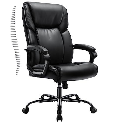 Executive Office Chair - Height Adjustable High Back Computer Chair, Ergonomic Home Office Desk Chair with Wheels, Armrest, and Headrest - 360° Swivel PU Leather Chair for Adults, Black.