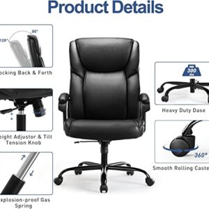 Executive Office Chair - Height Adjustable High Back Computer Chair, Ergonomic Home Office Desk Chair with Wheels, Armrest, and Headrest - 360° Swivel PU Leather Chair for Adults, Black.