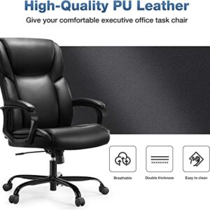 Executive Office Chair - Height Adjustable High Back Computer Chair, Ergonomic Home Office Desk Chair with Wheels, Armrest, and Headrest - 360° Swivel PU Leather Chair for Adults, Black.