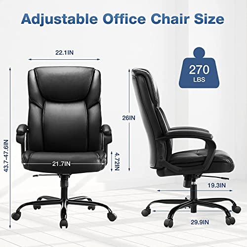 Executive Office Chair - Height Adjustable High Back Computer Chair, Ergonomic Home Office Desk Chair with Wheels, Armrest, and Headrest - 360° Swivel PU Leather Chair for Adults, Black.