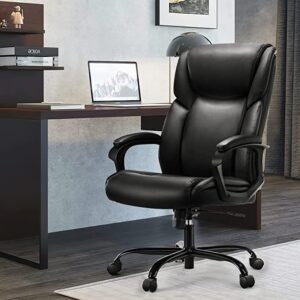 Executive Office Chair - Height Adjustable High Back Computer Chair, Ergonomic Home Office Desk Chair with Wheels, Armrest, and Headrest - 360° Swivel PU Leather Chair for Adults, Black.