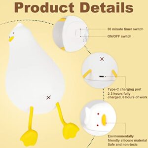 Cute Duck LED Night Light, 3 Level Dimmable Lying Flat Duck Night Light for Kids/Adult, Type-C Rechargeable Bedside Touch Night Lamp, Kawaii Stuff duck Lamp, Nightlight for Bedroom, Breastfeeding