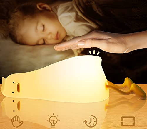 Cute Duck LED Night Light, 3 Level Dimmable Lying Flat Duck Night Light for Kids/Adult, Type-C Rechargeable Bedside Touch Night Lamp, Kawaii Stuff duck Lamp, Nightlight for Bedroom, Breastfeeding