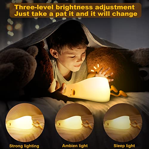 Cute Duck LED Night Light, 3 Level Dimmable Lying Flat Duck Night Light for Kids/Adult, Type-C Rechargeable Bedside Touch Night Lamp, Kawaii Stuff duck Lamp, Nightlight for Bedroom, Breastfeeding